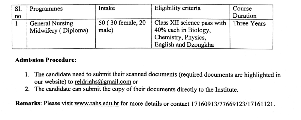 Admission Announcement for Reldri Academy of Health Sciences | Khesar ...